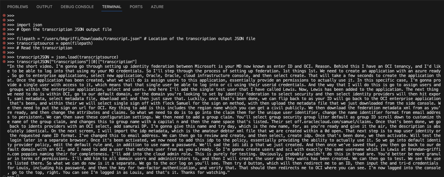 Using OCI AI to convert speech to text 📖 – Brendan's Tech Ramblings